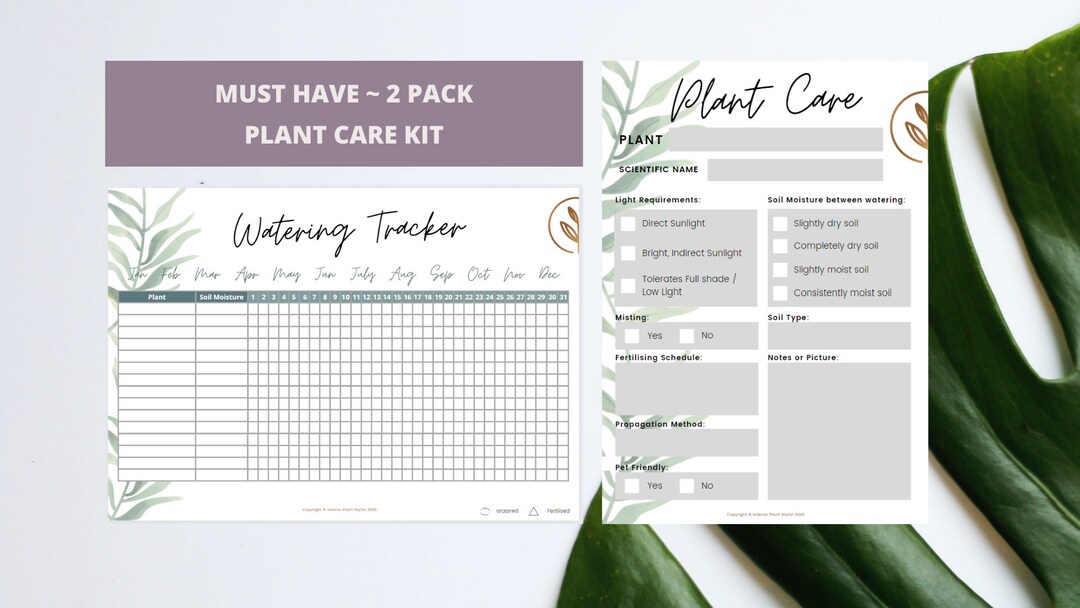 Watering Tracker & Plant Care Kit | INDOOR PLANTS | 2 Page Instant PDF ...