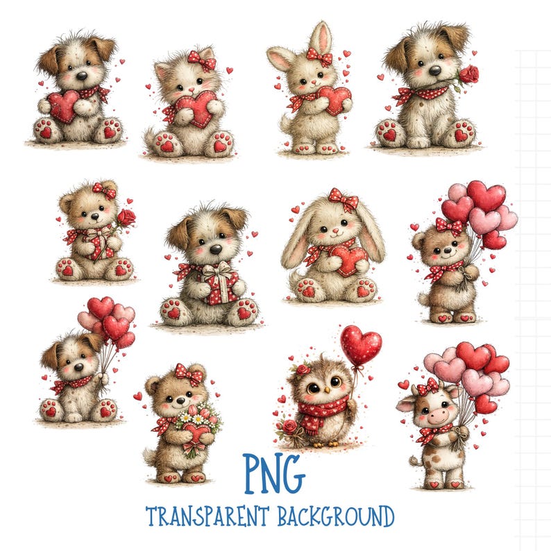 Valentine Animals Watercolor Clipart Bundle, PNG Graphics (digital ...