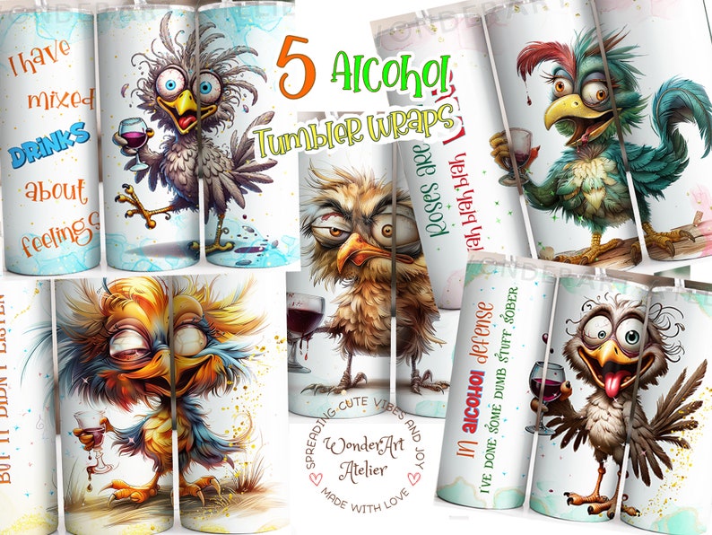 Funny Birds Tumbler Wrap Bundle: Alcohol Quotes PNG (digital Download ...