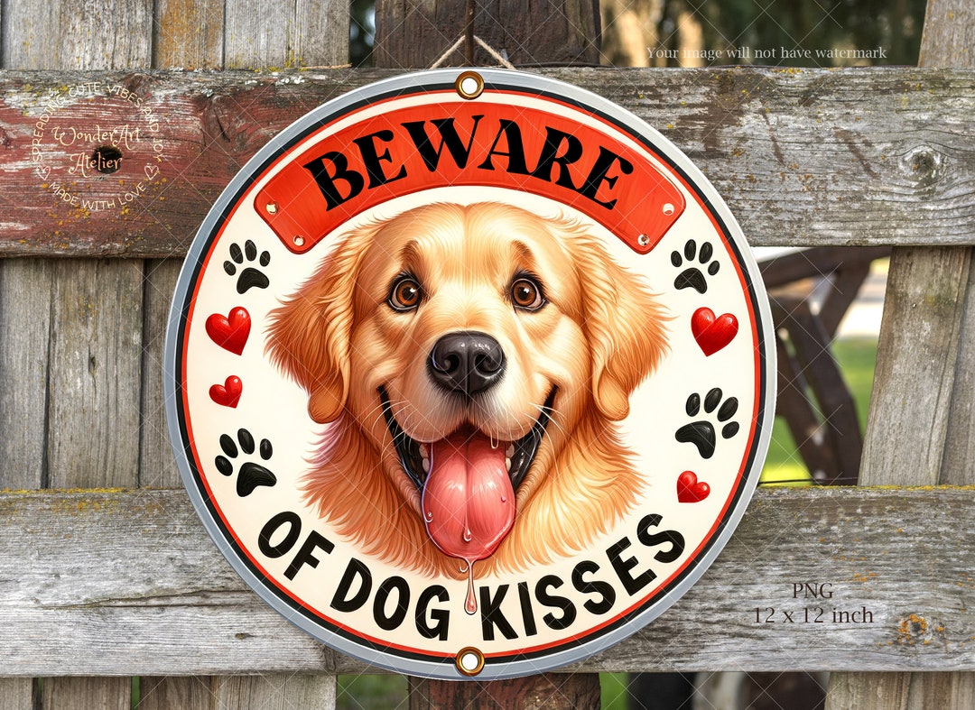 Funny Beware of Dog Kisses Sign: Golden Retriever PNG (digital Download ...