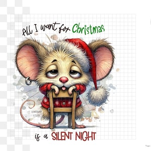 Funny Christmas Mouse PNG: Silent Night Sublimation Design (digital ...