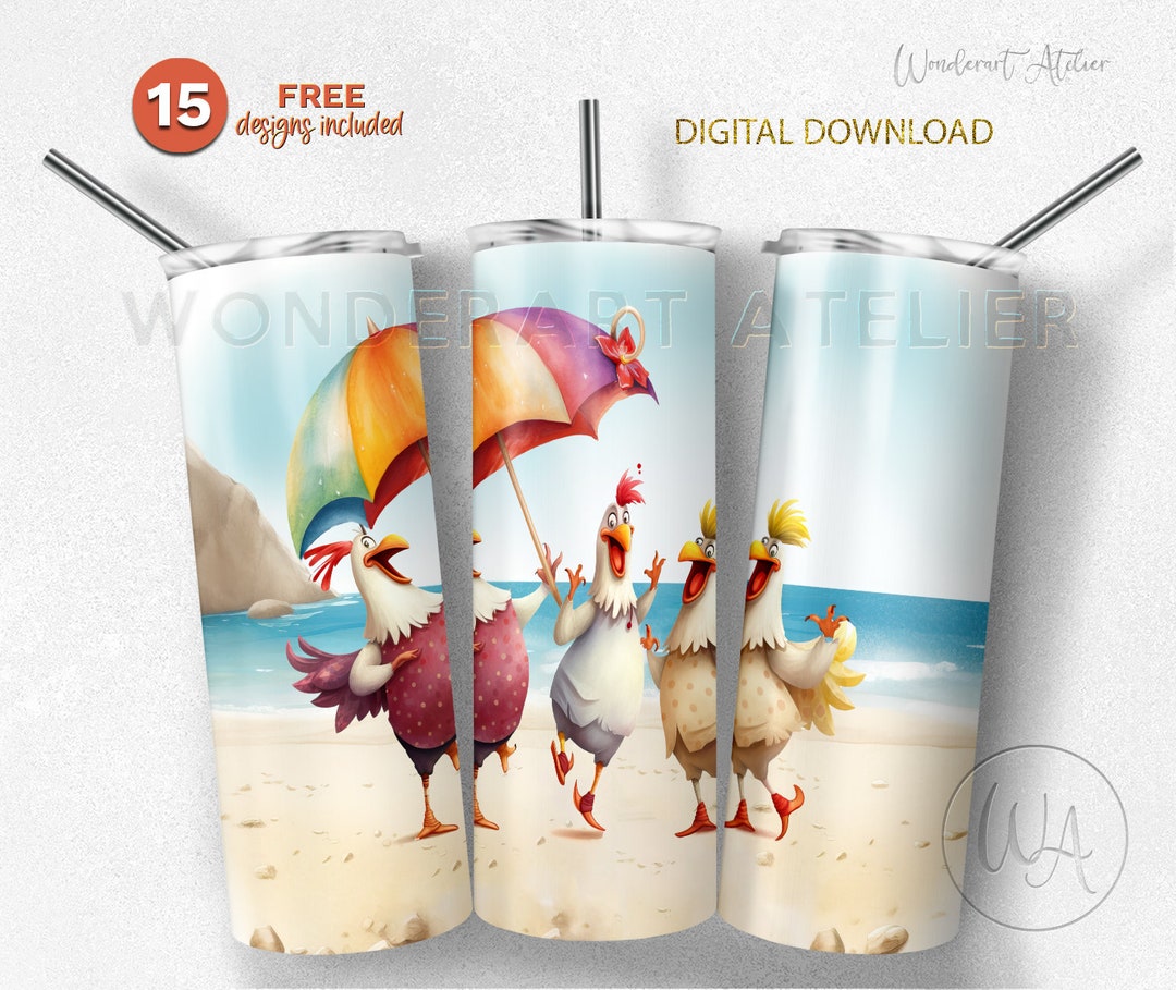Beach Chickens Tumbler Wrap PNG: Sublimation Design (digital Download ...