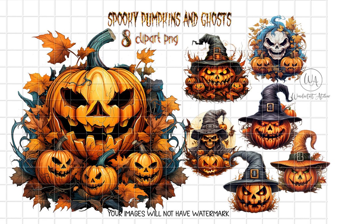 Halloween Clipart PNG, Spooky Pumpkins Bundle. Sublimation ...