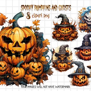 Halloween Clipart PNG, Spooky Pumpkins Bundle. Sublimation ...