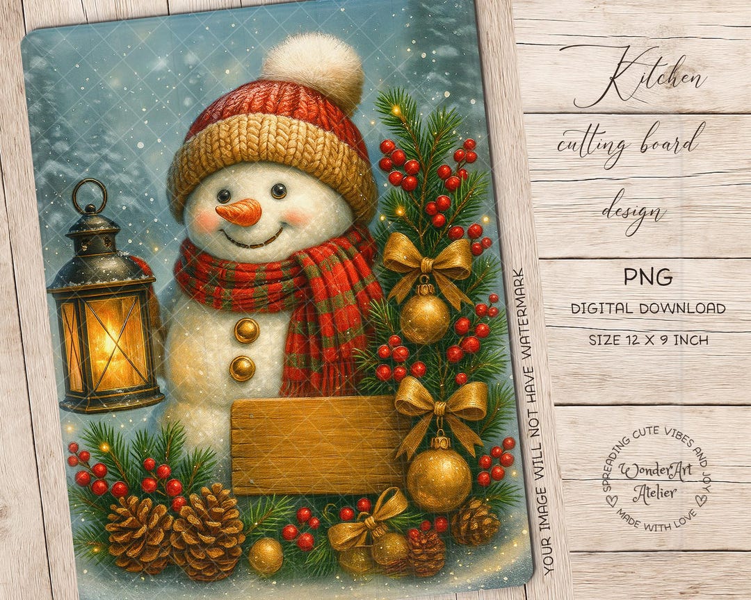 Snowman Vertical Sign PNG – Rustic Christmas Cutting Board Design With ...