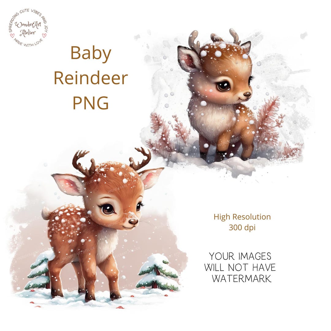 Cute Baby Reindeer Clipart PNG. Watercolor. Christmas Graphic. Instant ...