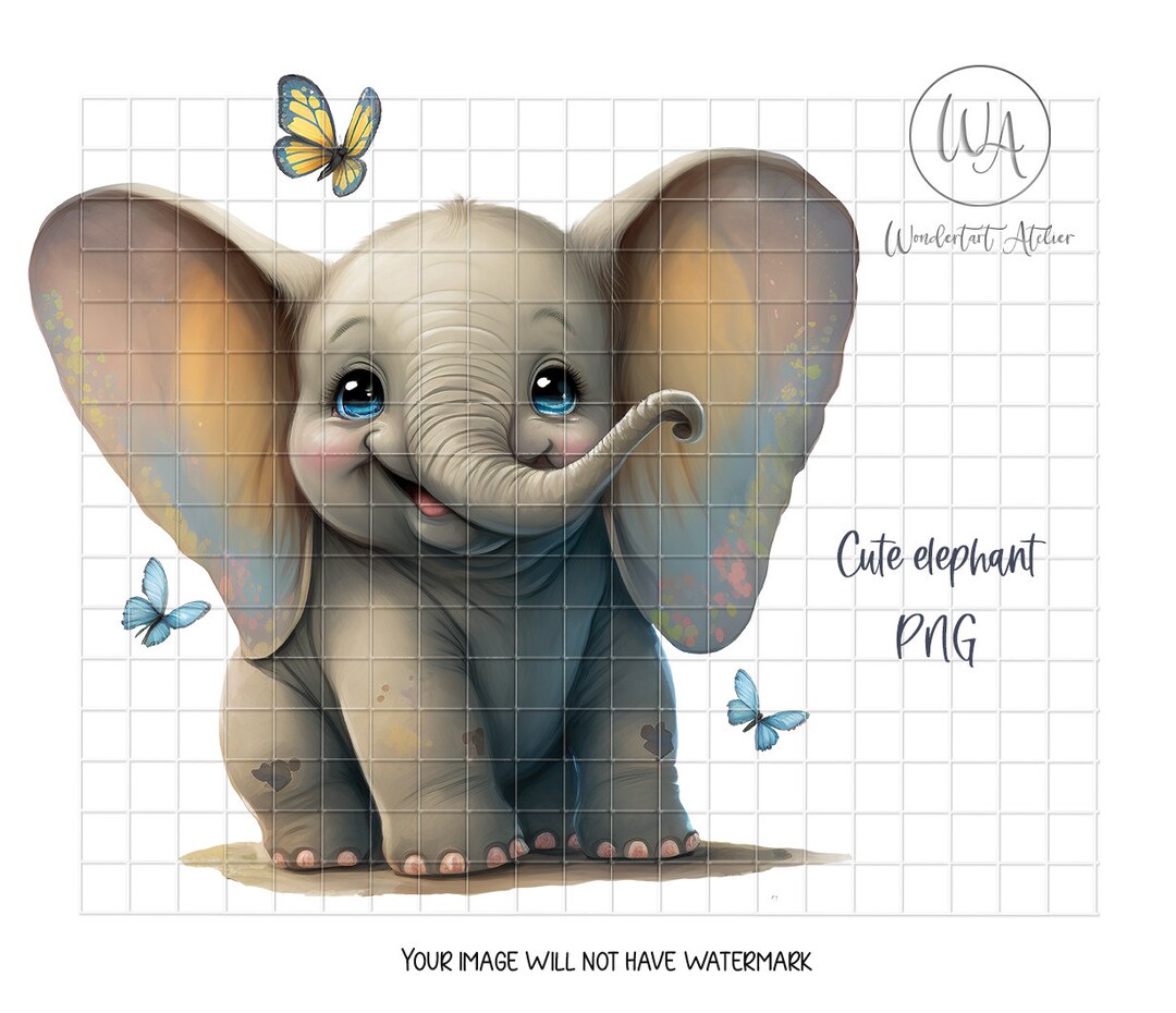 Cute Baby Elephant Clipart PNG. Watercolor. Little Baby Elephant ...