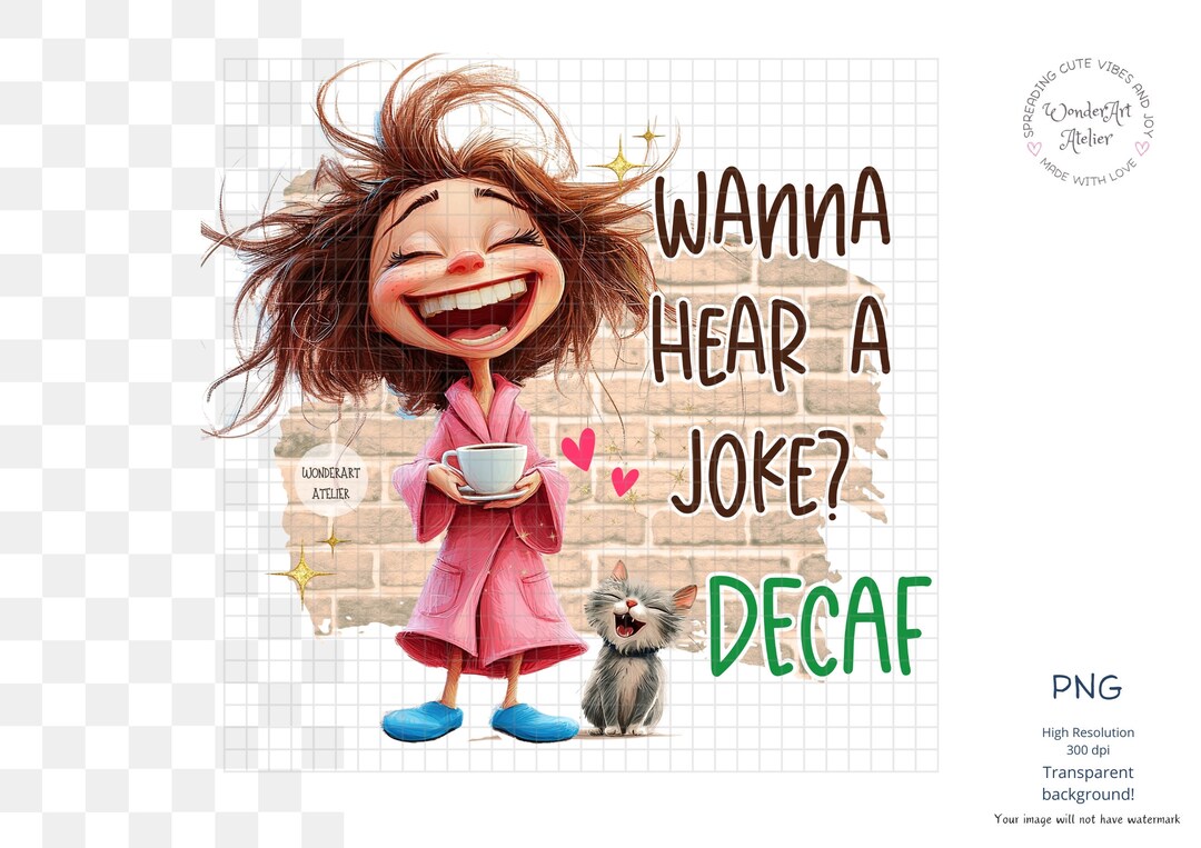 Coffee Sublimation Design PNG Funny Girl With Cat - Wanna Hear a Joke ...
