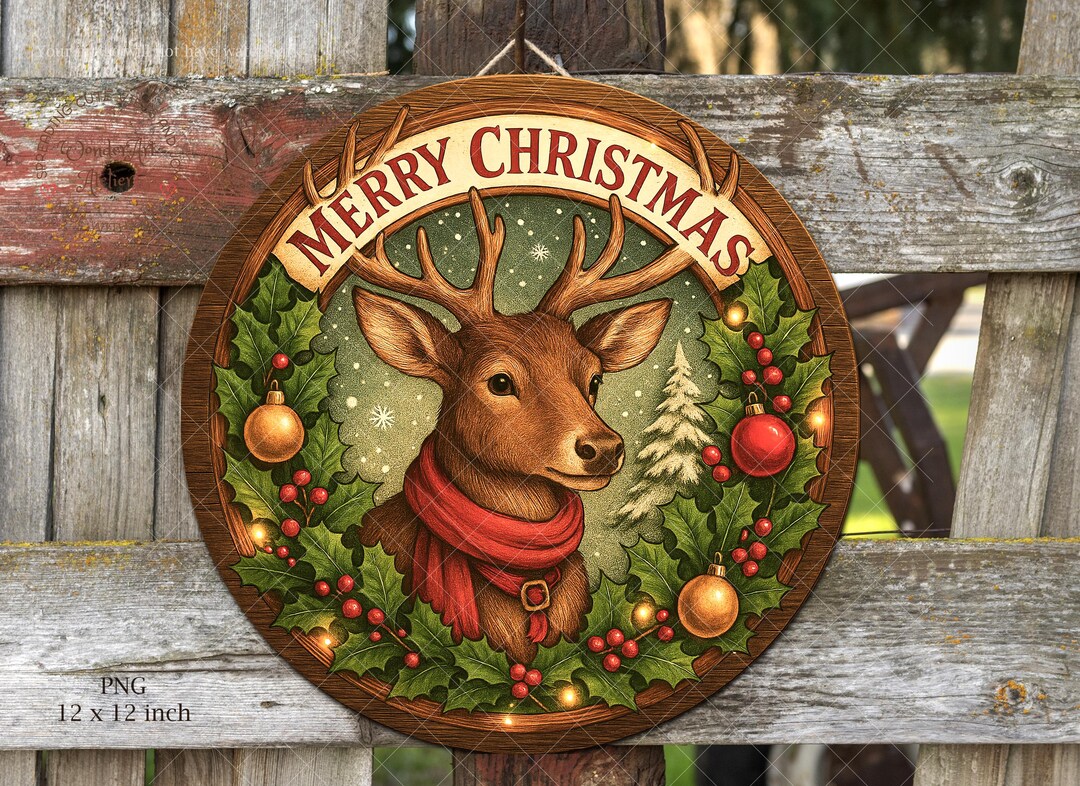Vintage Reindeer Christmas Sign PNG: Rustic Farmhouse Holiday Decor ...