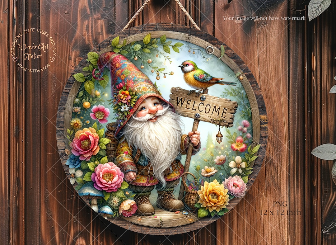 Gnome Welcome Sign PNG: Round Sublimation Design (digital Download ...