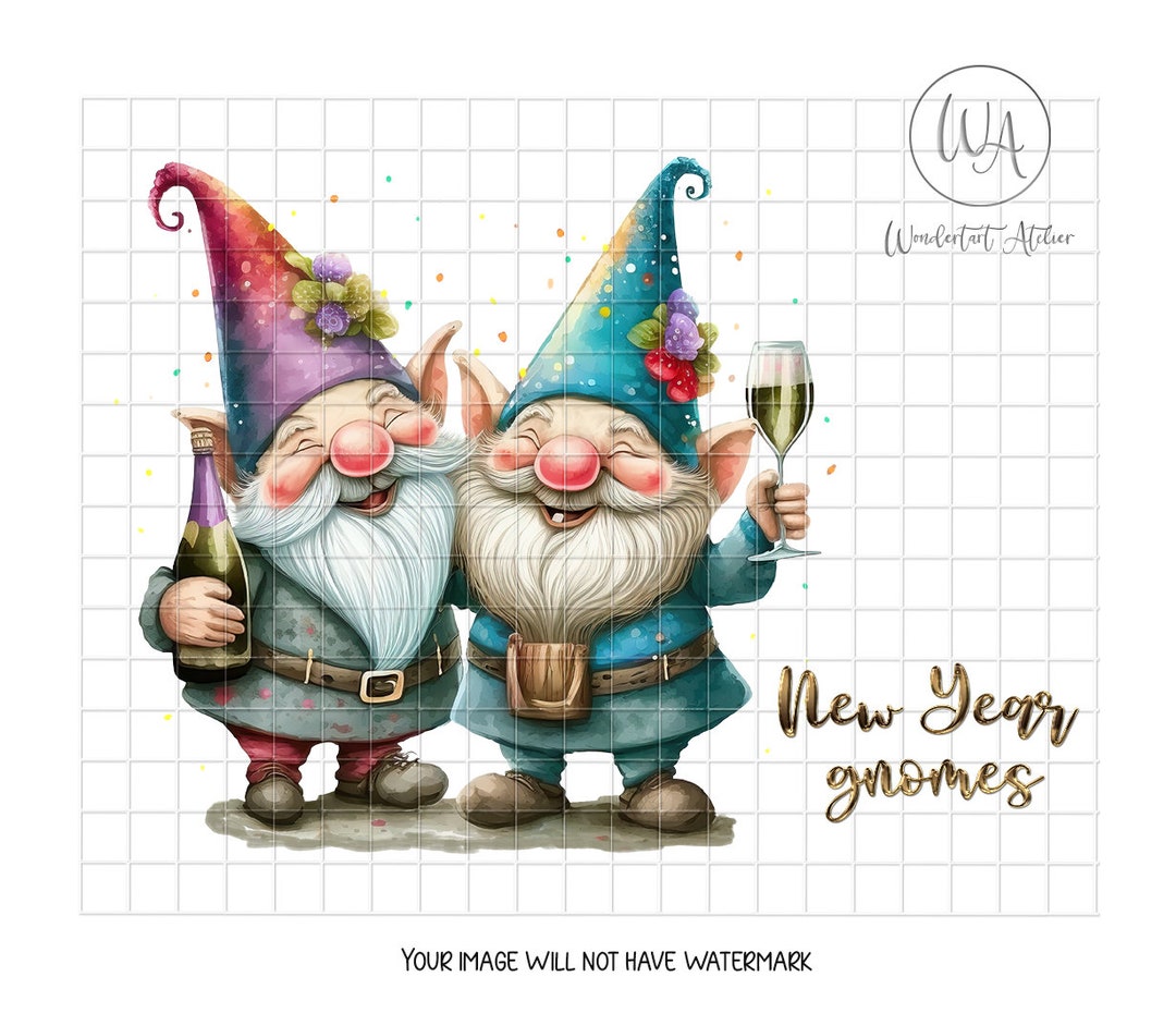 Cute Gnomes Clipart Png Celebrating New Year Party Drinking - Etsy