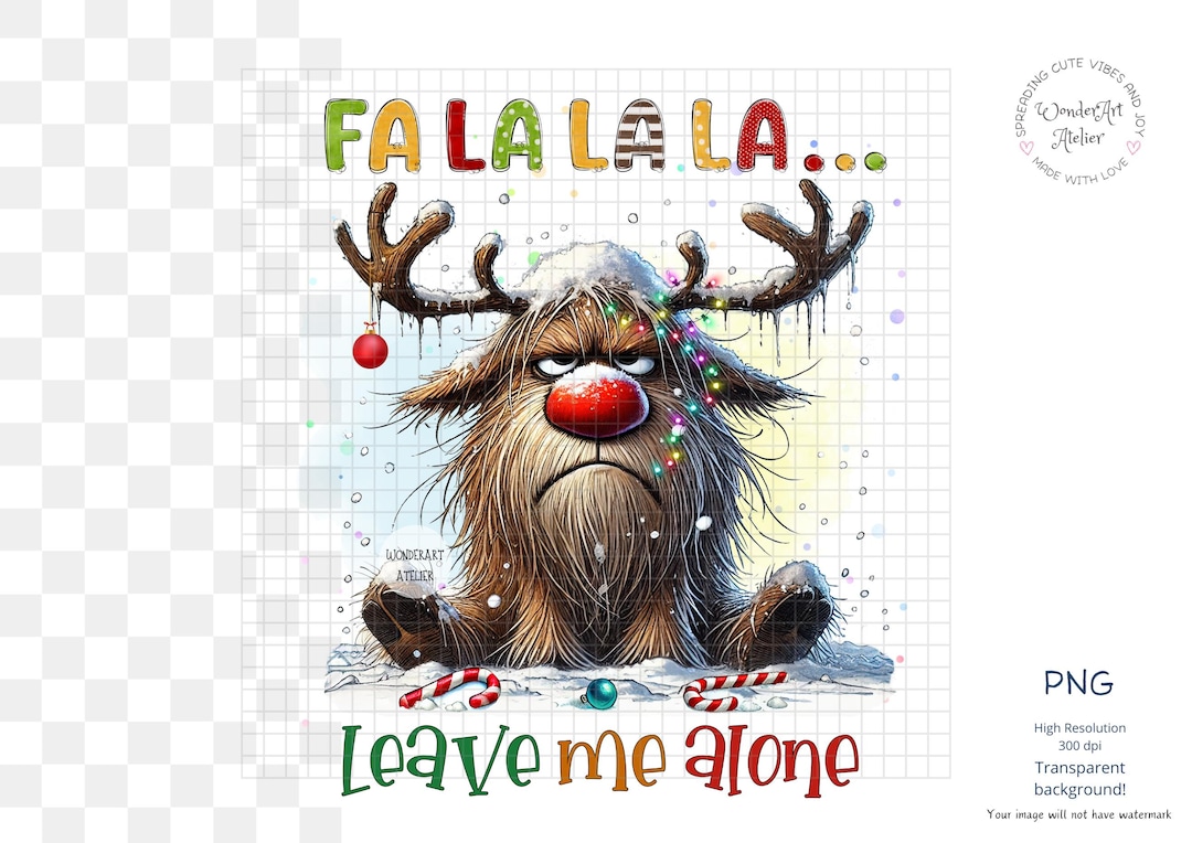 Grumpy Reindeer Sublimation Design PNG - Christmas Lights & 'fa La La ...