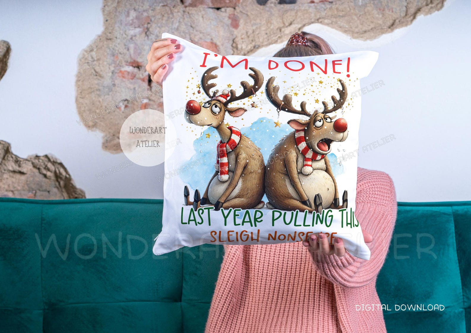 Funny Christmas Reindeer Sublimation Design: Tired Sleigh (digital ...