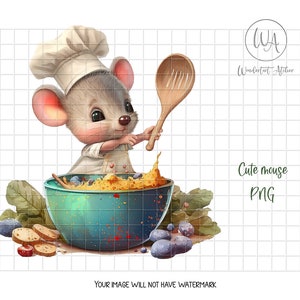 Cute Mouse Chef Clipart PNG. Watercolor. Cute Baby Mouse Cooking ...
