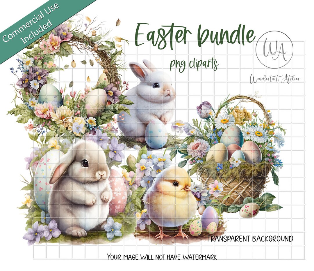 Easter PNG Clipart Bundle, Watercolor, Easter Bunny, Easter Chick ...