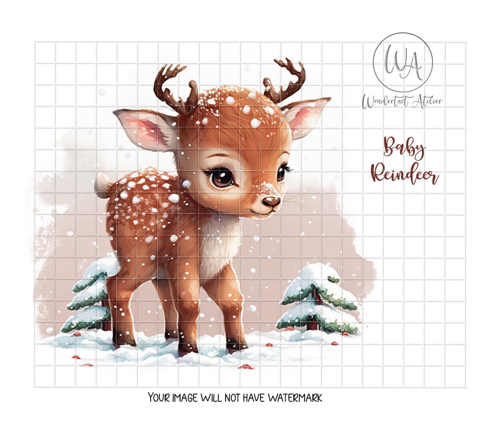 Cute Baby Reindeer Clipart PNG. Watercolor. Christmas Graphic. - Etsy