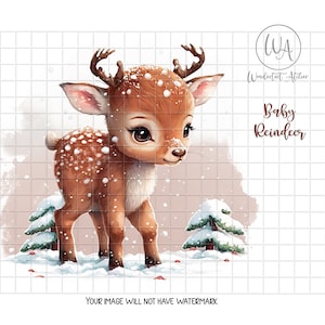 Cute Baby Reindeer Clipart PNG. Watercolor. Christmas Graphic. Instant ...