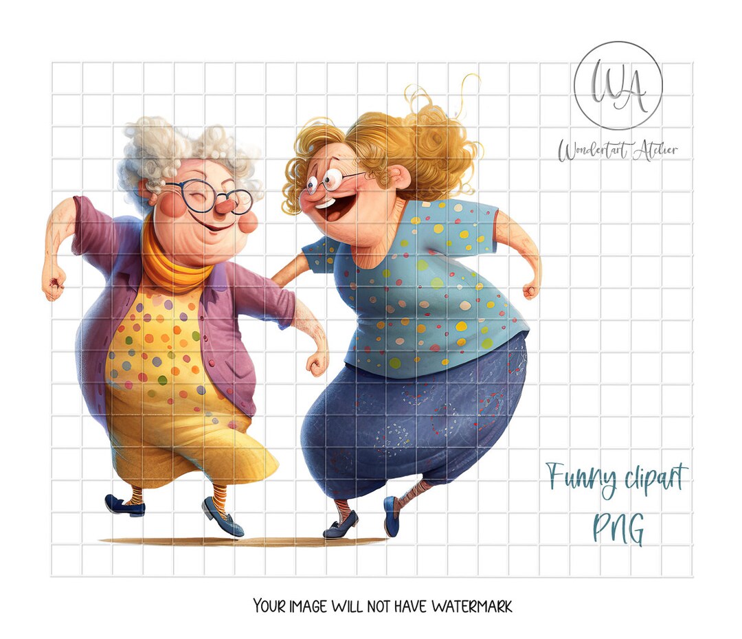 Funny Women Clipart PNG. Old Ladies Dancing. Instant Download. - Etsy