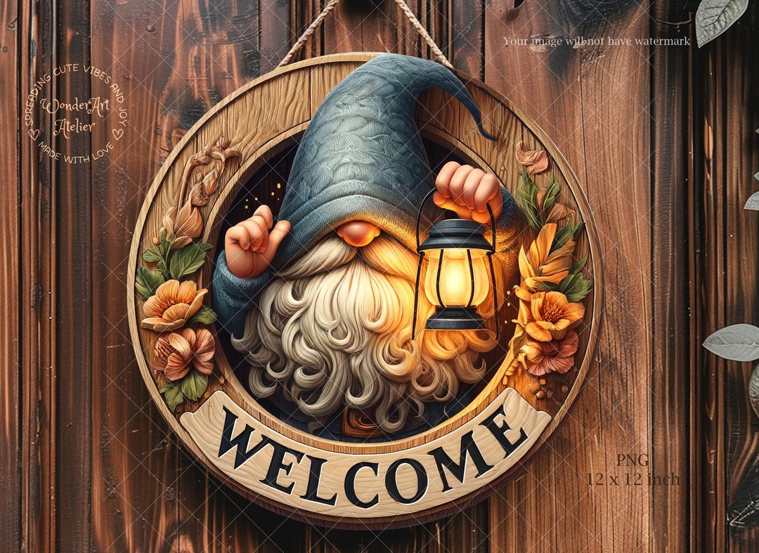 Welcome Door Hanger PNG Gnome, Round Decoration - Wreath for Front Door ...