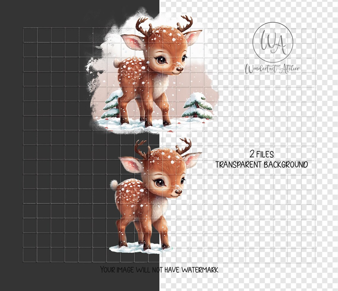 Cute Baby Reindeer Clipart PNG. Watercolor. Christmas Graphic. - Etsy