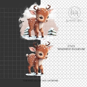 Cute Baby Reindeer Clipart PNG. Watercolor. Christmas Graphic. Instant ...