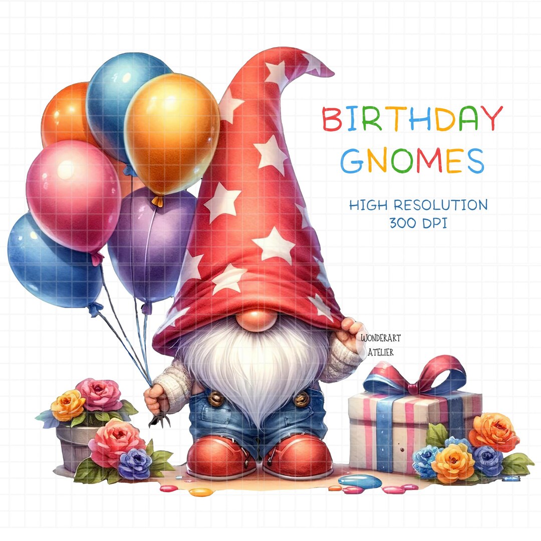 Festive Gnomes PNG – Watercolor Birthday Clipart - Etsy