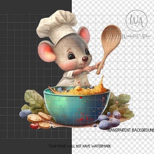 Cute Mouse Chef Clipart PNG. Watercolor. Cute Baby Mouse Cooking ...