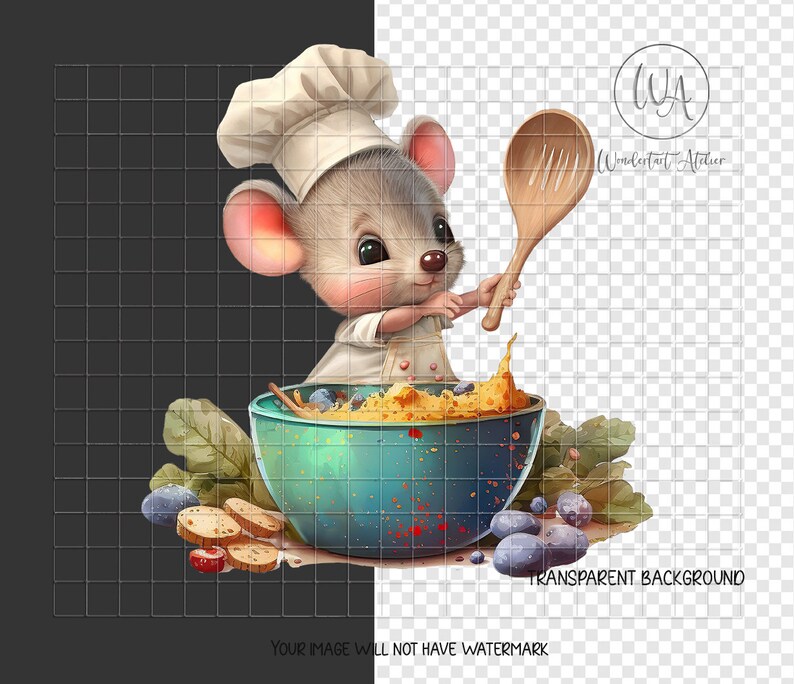 Cute Mouse Chef Clipart PNG. Watercolor. Cute Baby Mouse - Etsy