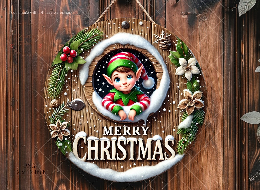 Christmas Elf Wreath Sign PNG: Sublimation Door Hanger (digital ...