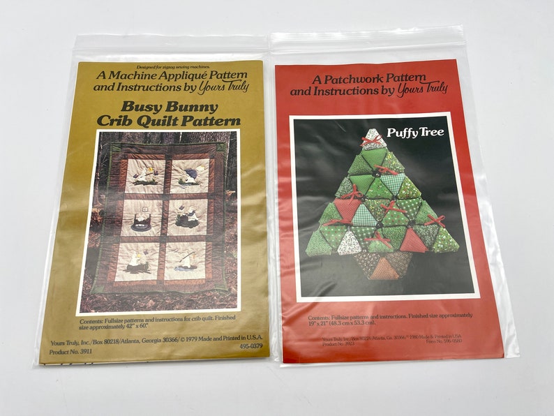 Vintage 1979 and 1980 Yours Truly Quilting Patterns - Your Choice - Busy Bunny Crib Quilt ...