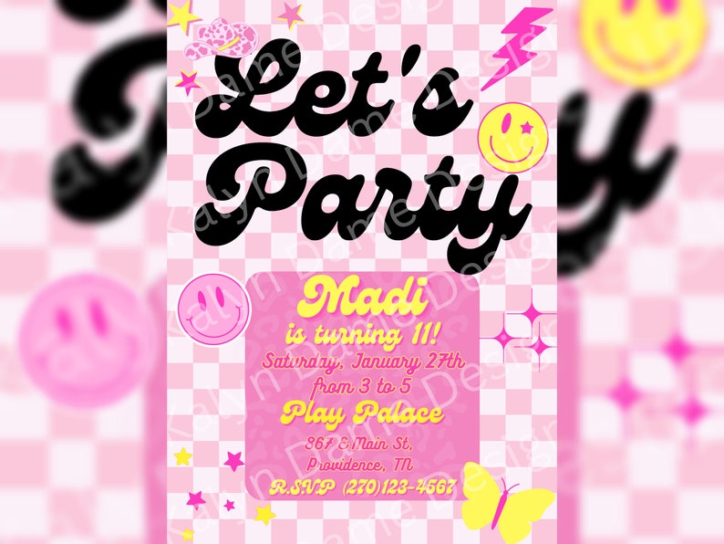 Custom Preppy Smiley Birthday Party Invitations - Etsy