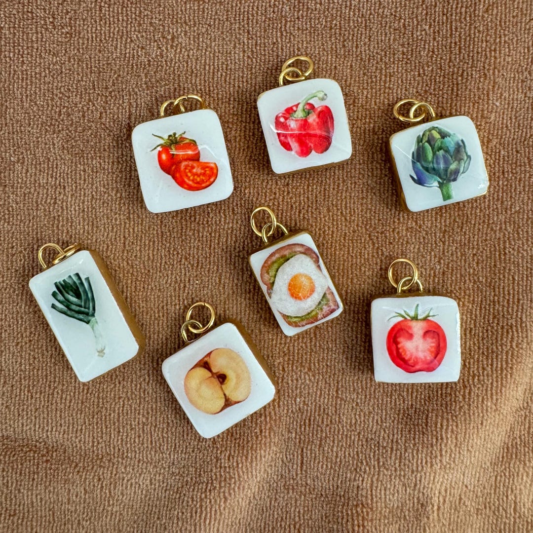 Mini Food Charms.tomato, Pepper, Artichoke, Leek, Apple & Toast ...