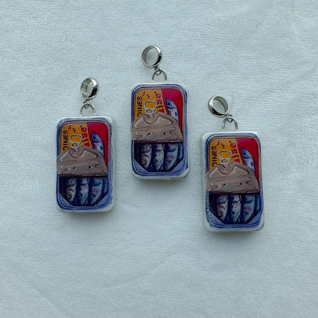 Handmade Sardines Tin Pendant, Silver Gilded Polymer Clay Charm ...