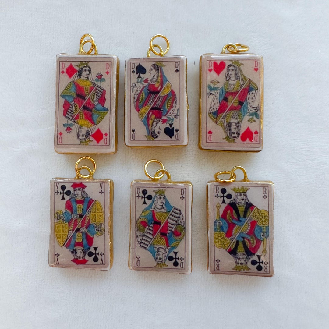 Playing Card Charm – Queen & King Card Pendant, Handmade Mini Card ...