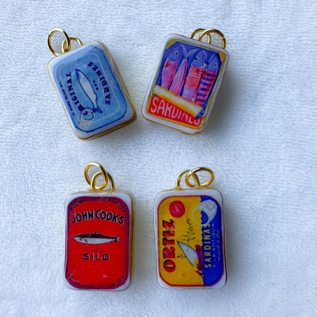 Hand Gilded Sardine Tin Charm – Handmade Polymer Clay Fish Pendant ...