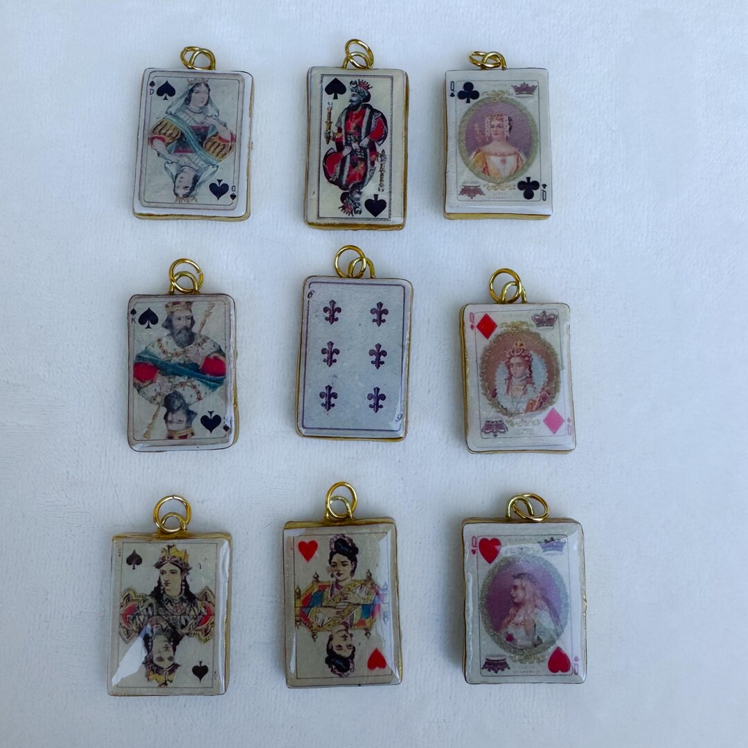 Vintage Playing Card Charm – Handmade Queen & King Card Pendant ...