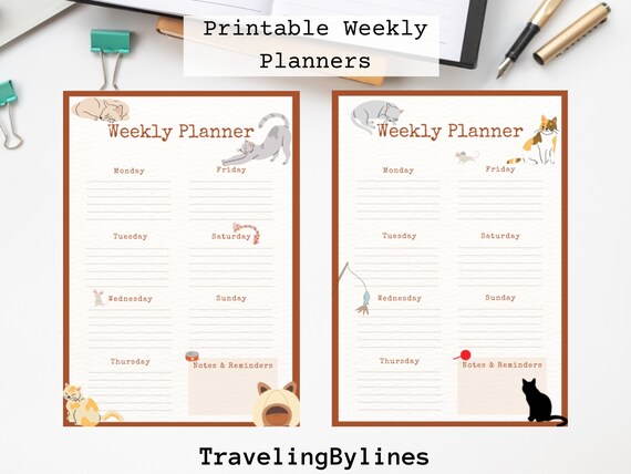 Cat Themed Weekly Planner Printable Week Organizer/schedule - Etsy