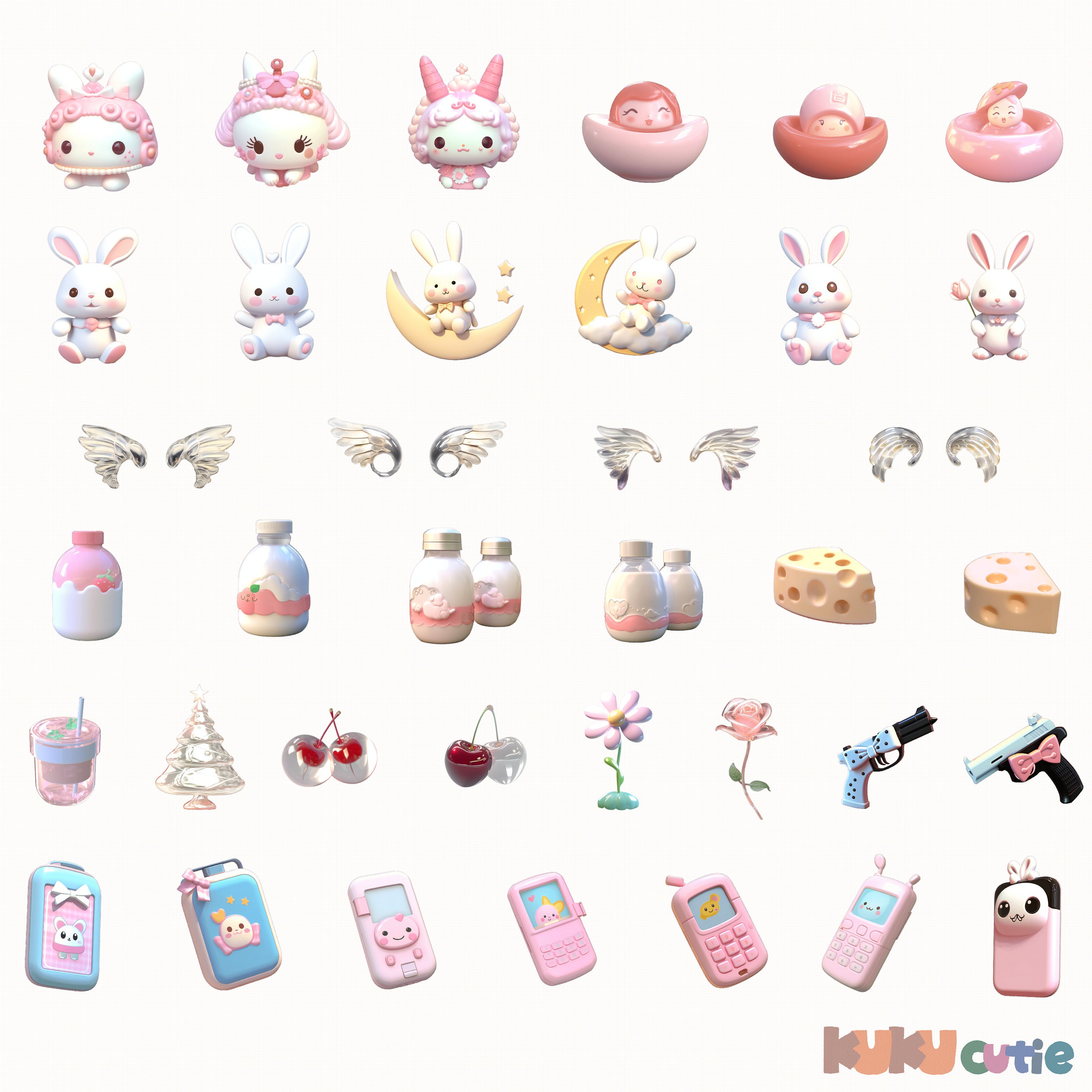 3D Modeled Pink Cute STICKERS Cute Icon Digital Stickers Fashion INS ...