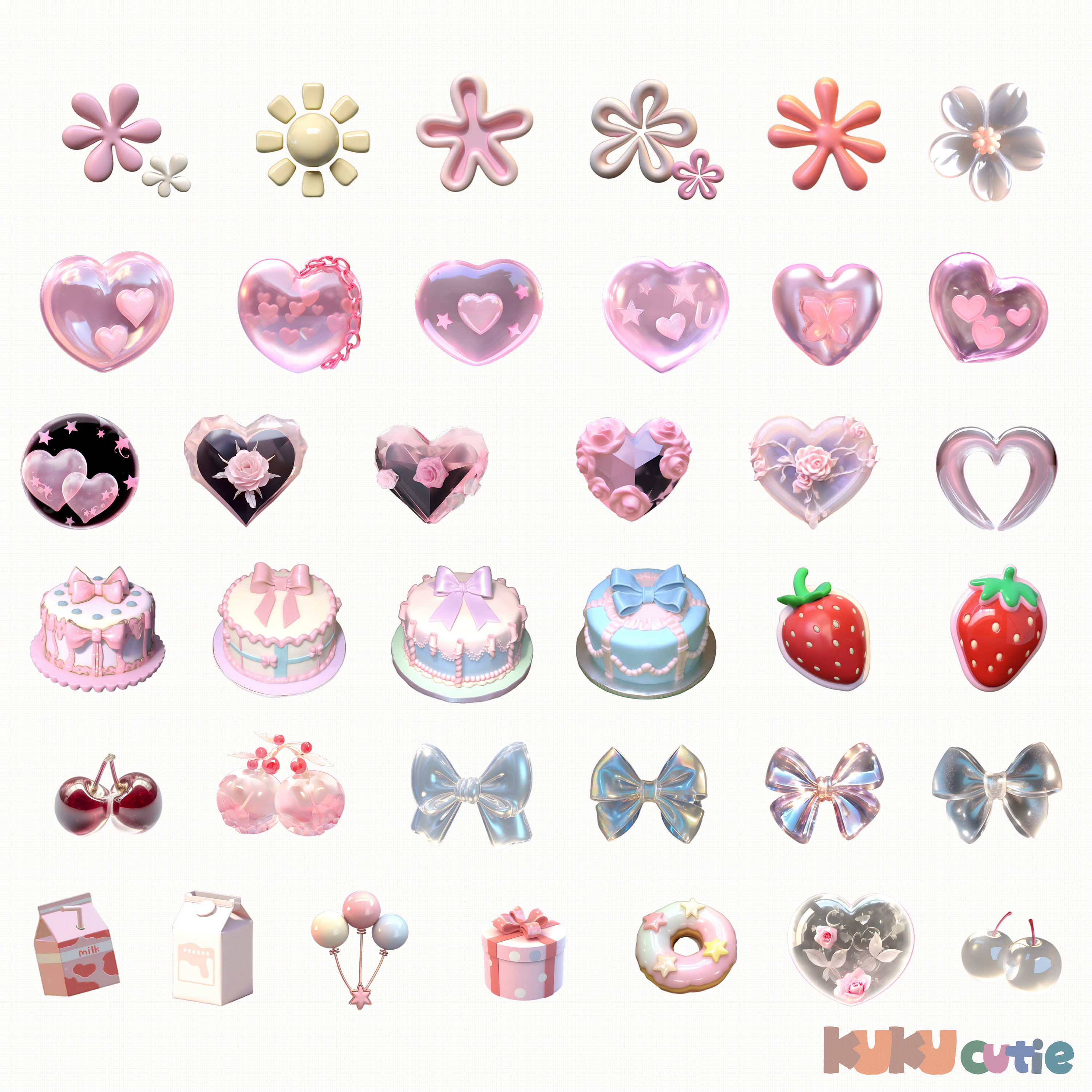 3D Modeled | Pink Cute STICKERS | Cute Icon | Digital Stickers ...