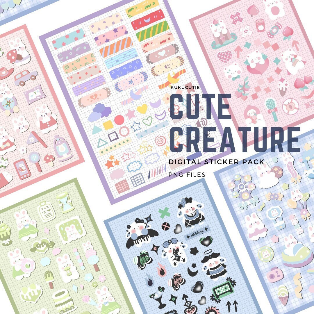 Cute Creature Digital Stickers | Planner Icons, PNG Files (190+) - Etsy