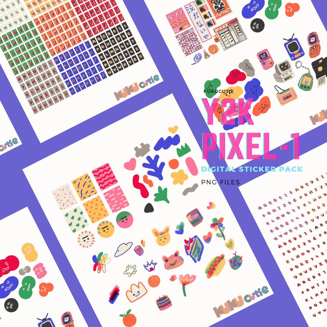 Y2K Pixel Art Stickers | Cute Doodle Icons (PNG Files) - Etsy