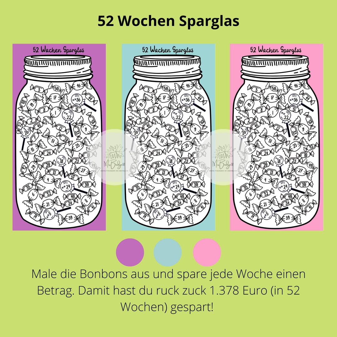 52 Wochen Challenge | Sparglas | Sparspiel | Sparchallenge - Etsy.de