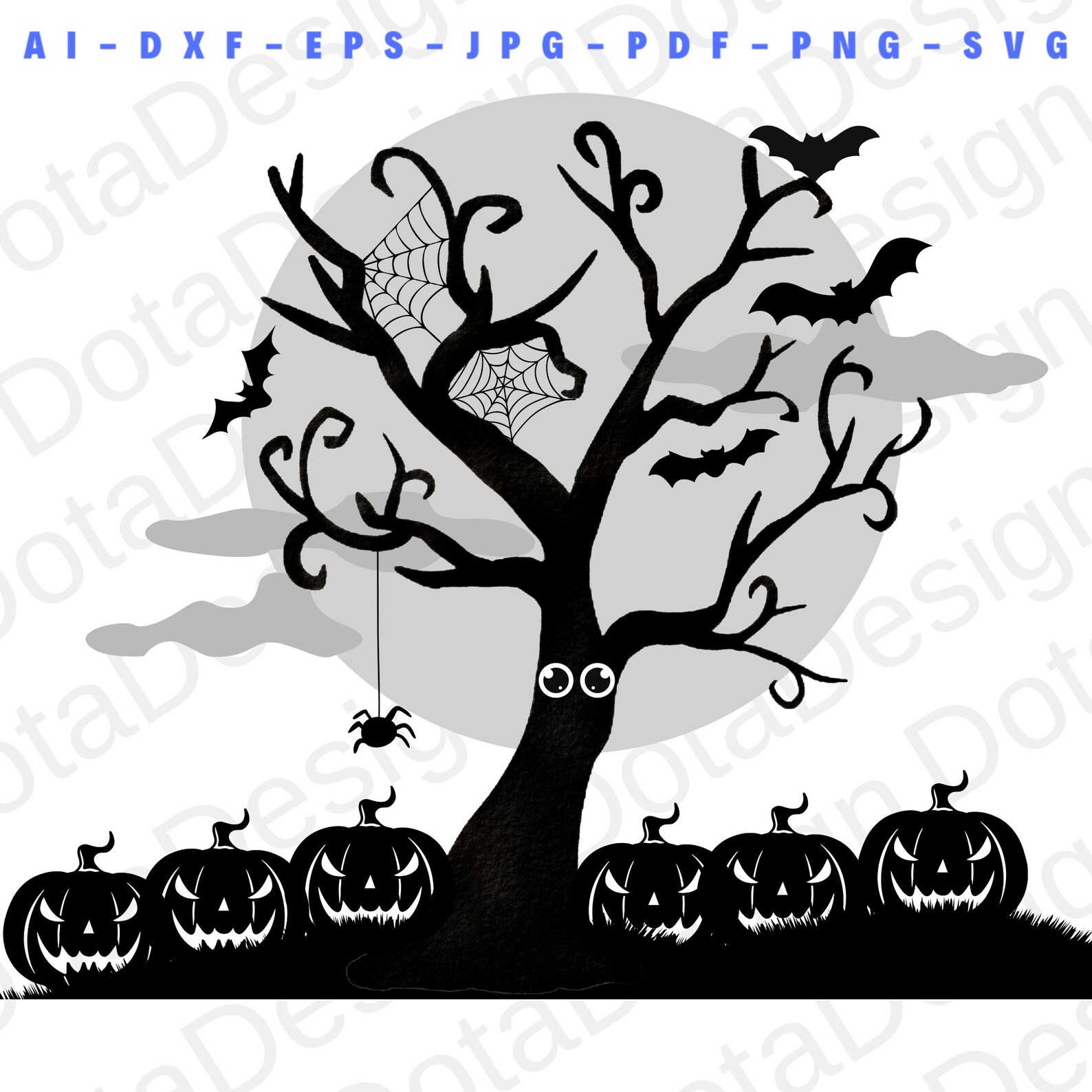 Halloween Scary Tree Svg, Spooky Tree, Spider Web With Bats, Dxf, Png ...