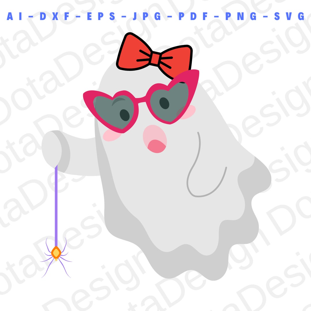 Cute Ghost With Bow SVG, Sunglasses Cut File, Halloween Clipart ...