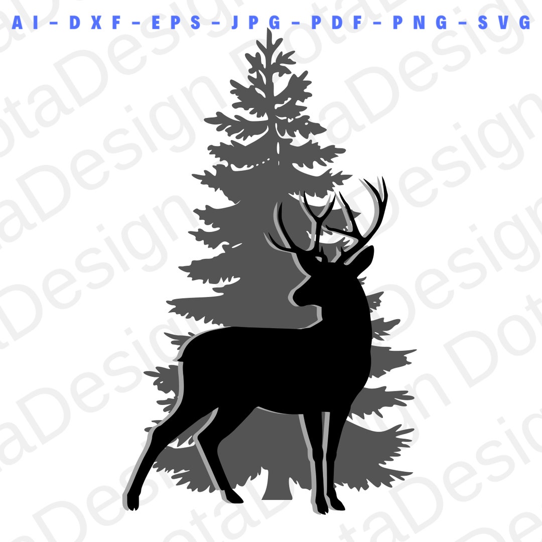 Deer and Pine Tree Svg, Deer SVG, Pine Tree SVG File, Deer Clipart Svg ...