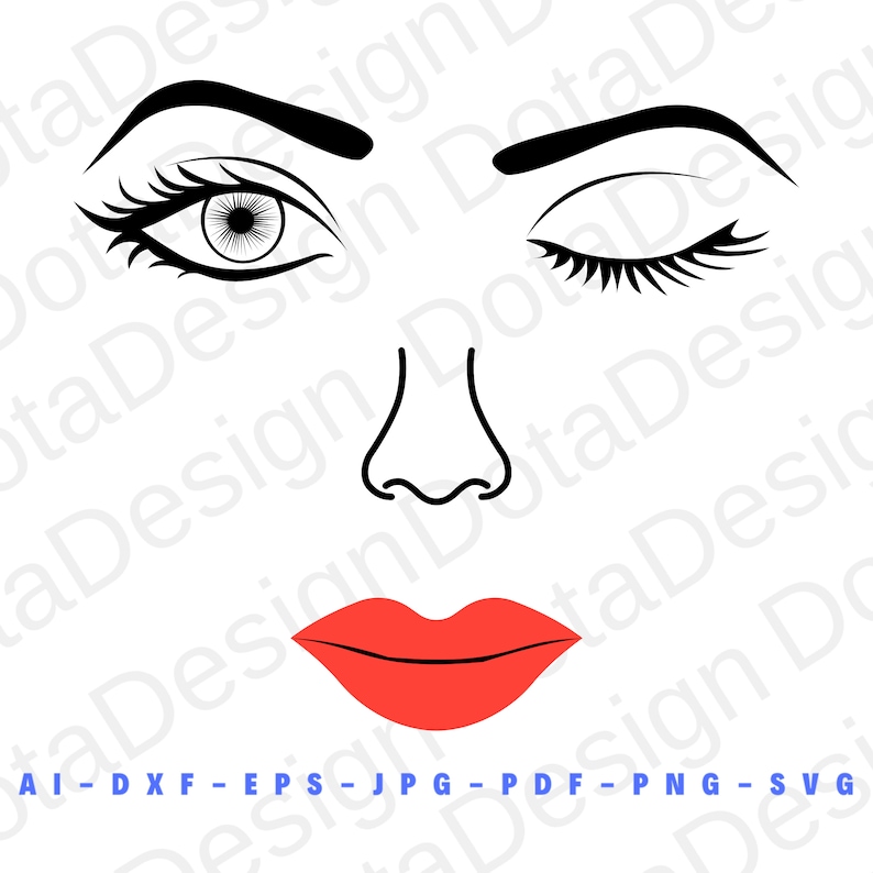 Woman Face Svg, Winking Eyes SVG, Eye Svg, Cut File for Cricut, Long ...