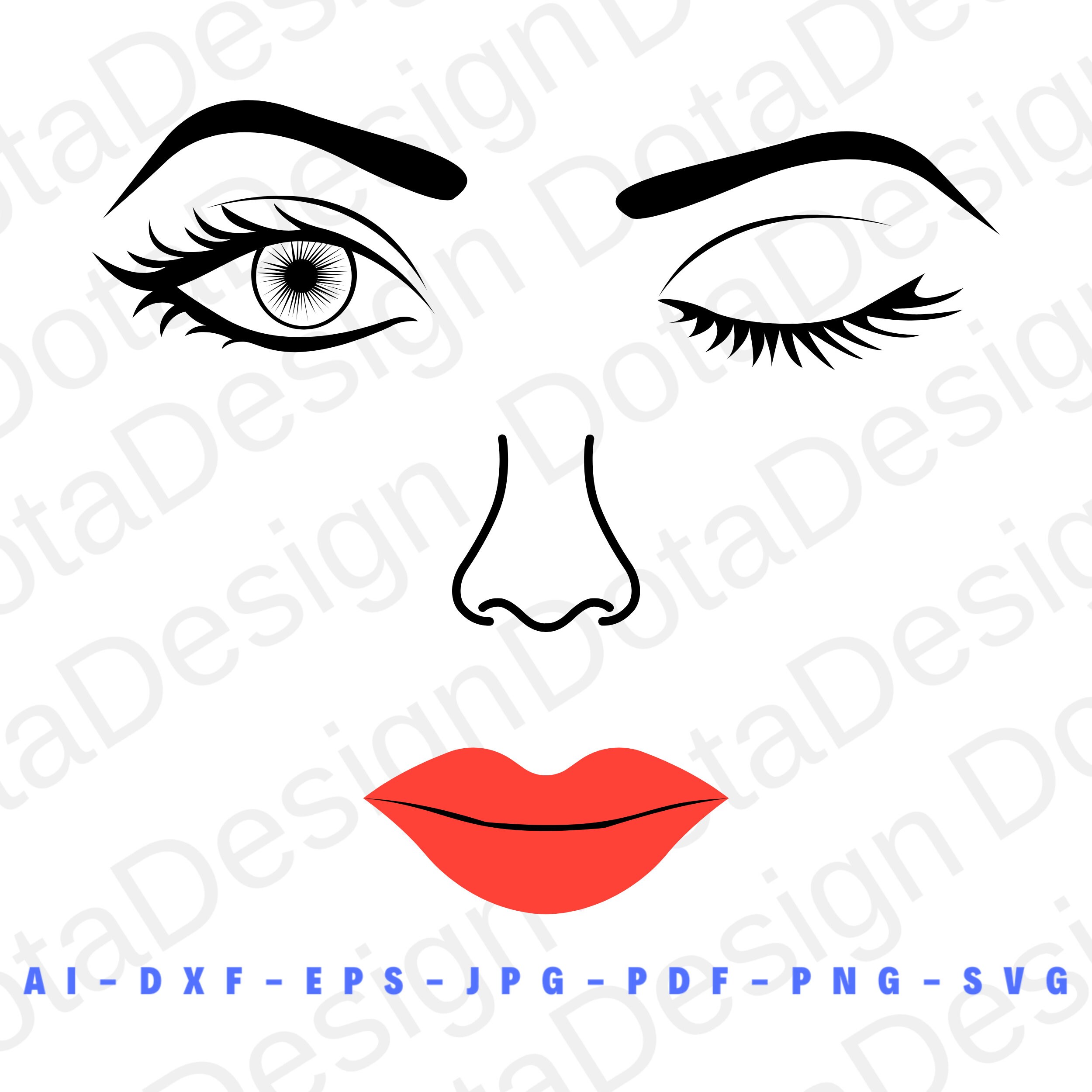 Visage femme svg, yeux clins dœil SVG, œil svg, fichier coupé pour ...