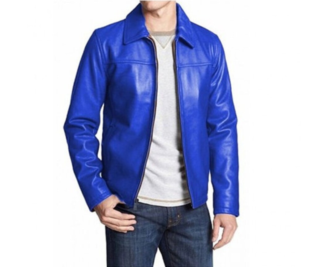 Men's Royal Blue Handmade Leather Jacket quilted Shirt Style Jacket ...