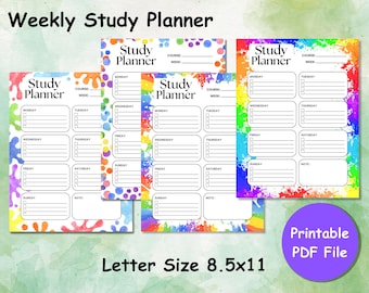 Colorful 4-week Weekly Study Planner Printable Download - Etsy