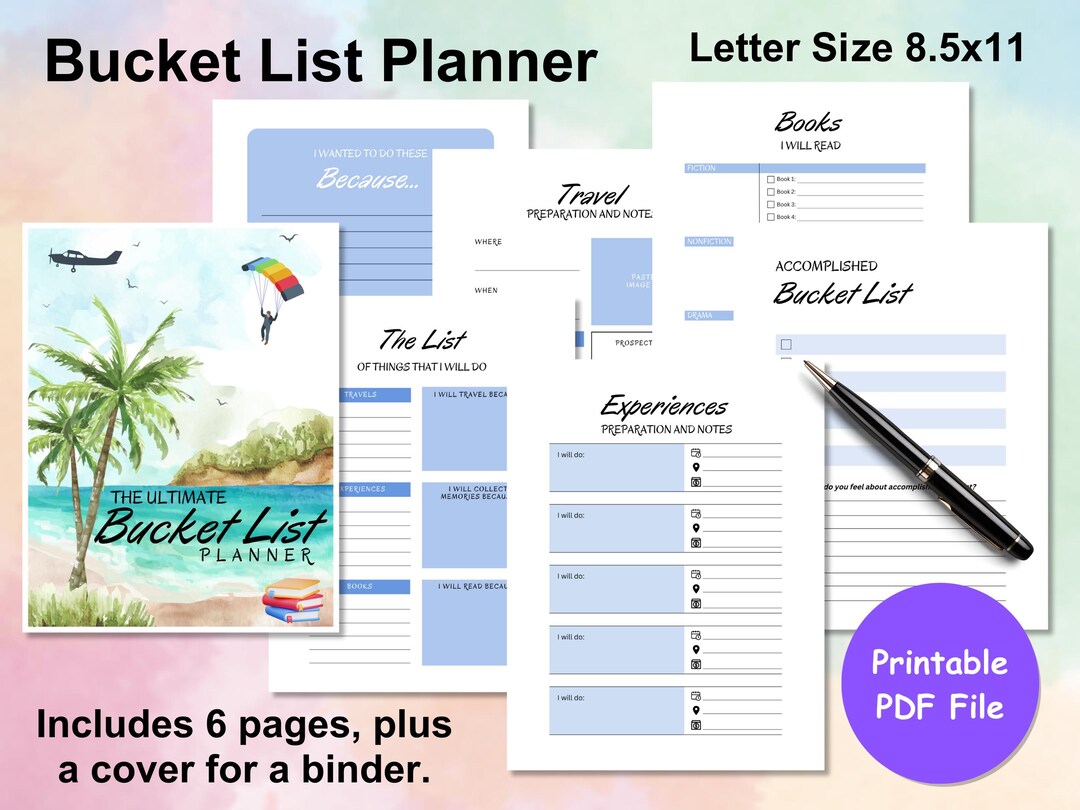Bucket List Planner Printable 6-pages - Create, Plan, Achieve! - Etsy
